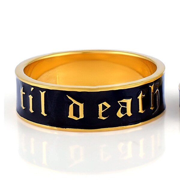 Til Death Black Enamel Gold Ring - Etsy