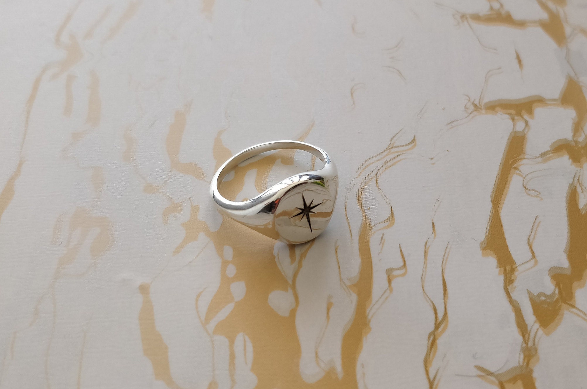 Starburst Signet Ring Celestial Signet Ring North Star - Etsy