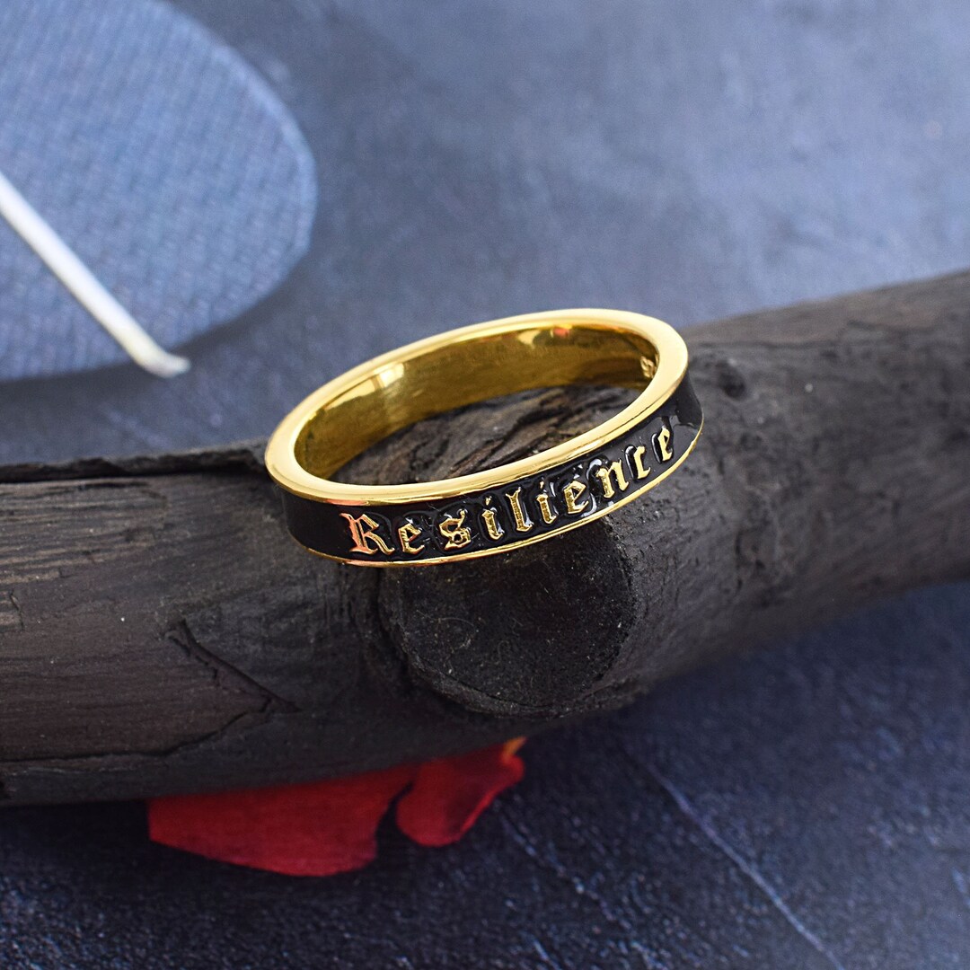 Personalized Black Enamel Band Ring Resilience Ring 4mm Wide Black Enamel Band Ring Stacking ...