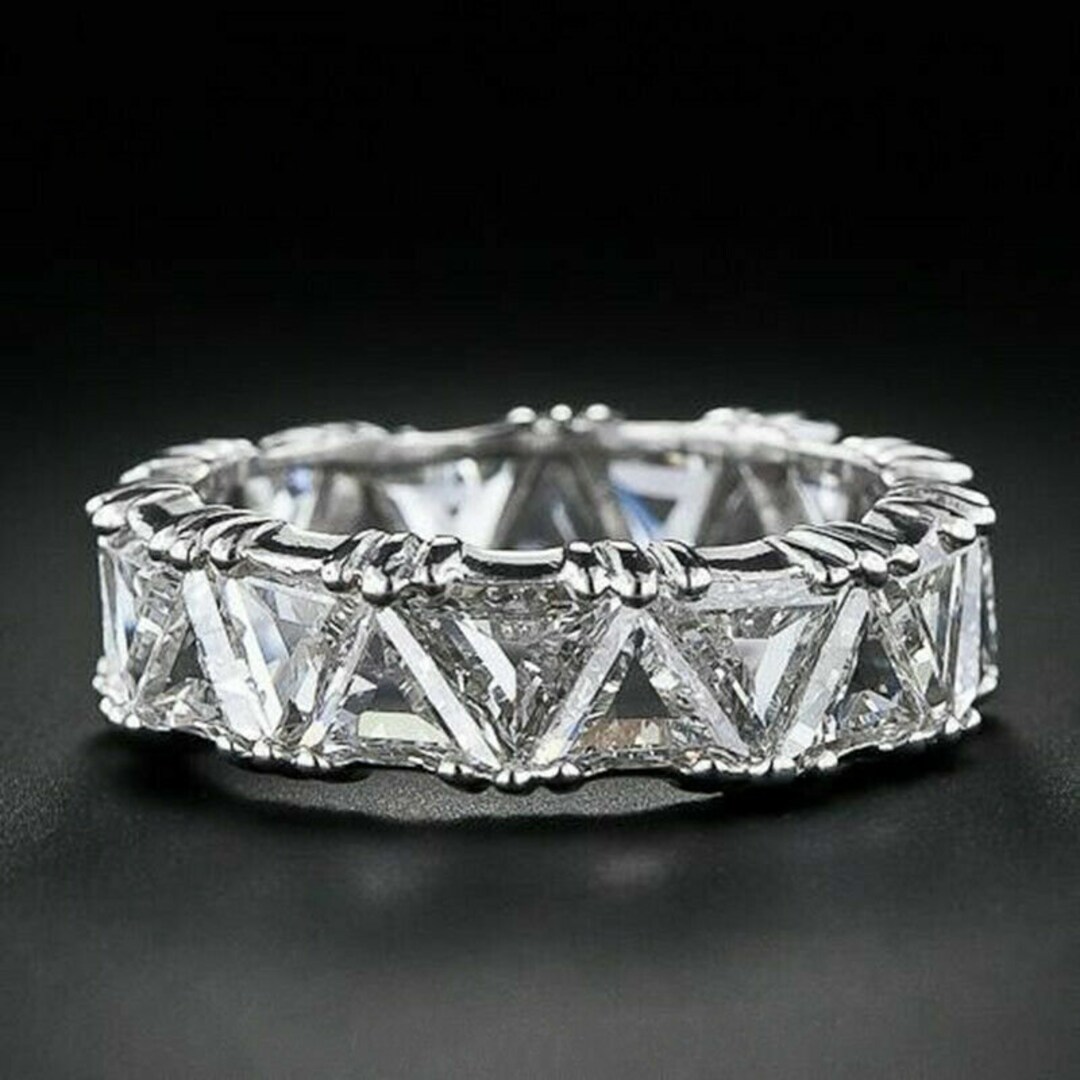 Inverted Triangle Wedding Band, Trillion Cut 3.5 Ct Diamond Band ...