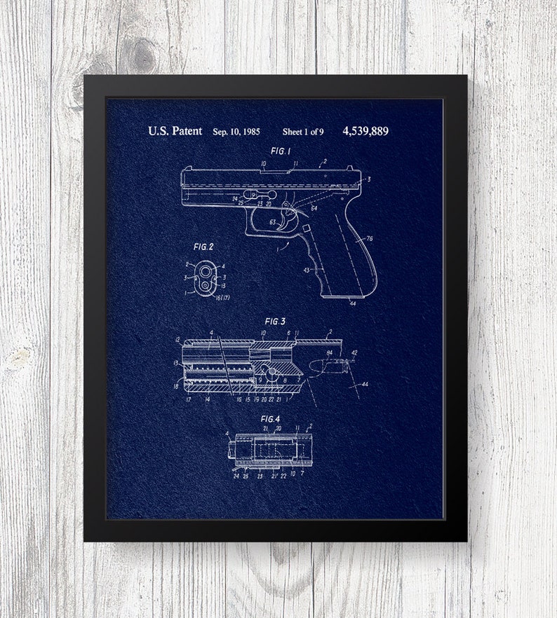 Glock Patent Blueprint Poster Wall Art Decor Gun Poster, Pistol Poster ...