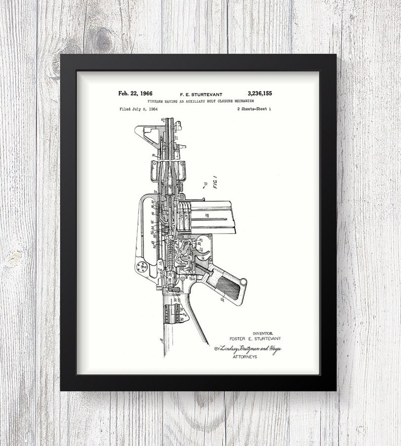 M16 Riffle Patent Blueprint Poster Wall Art Decor Gun Poster, Pistol ...