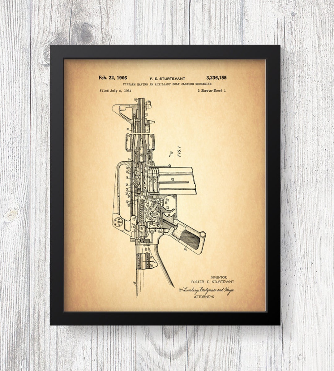 M16 Riffle Patent Blueprint Poster Wall Art Decor Gun Poster, Pistol ...