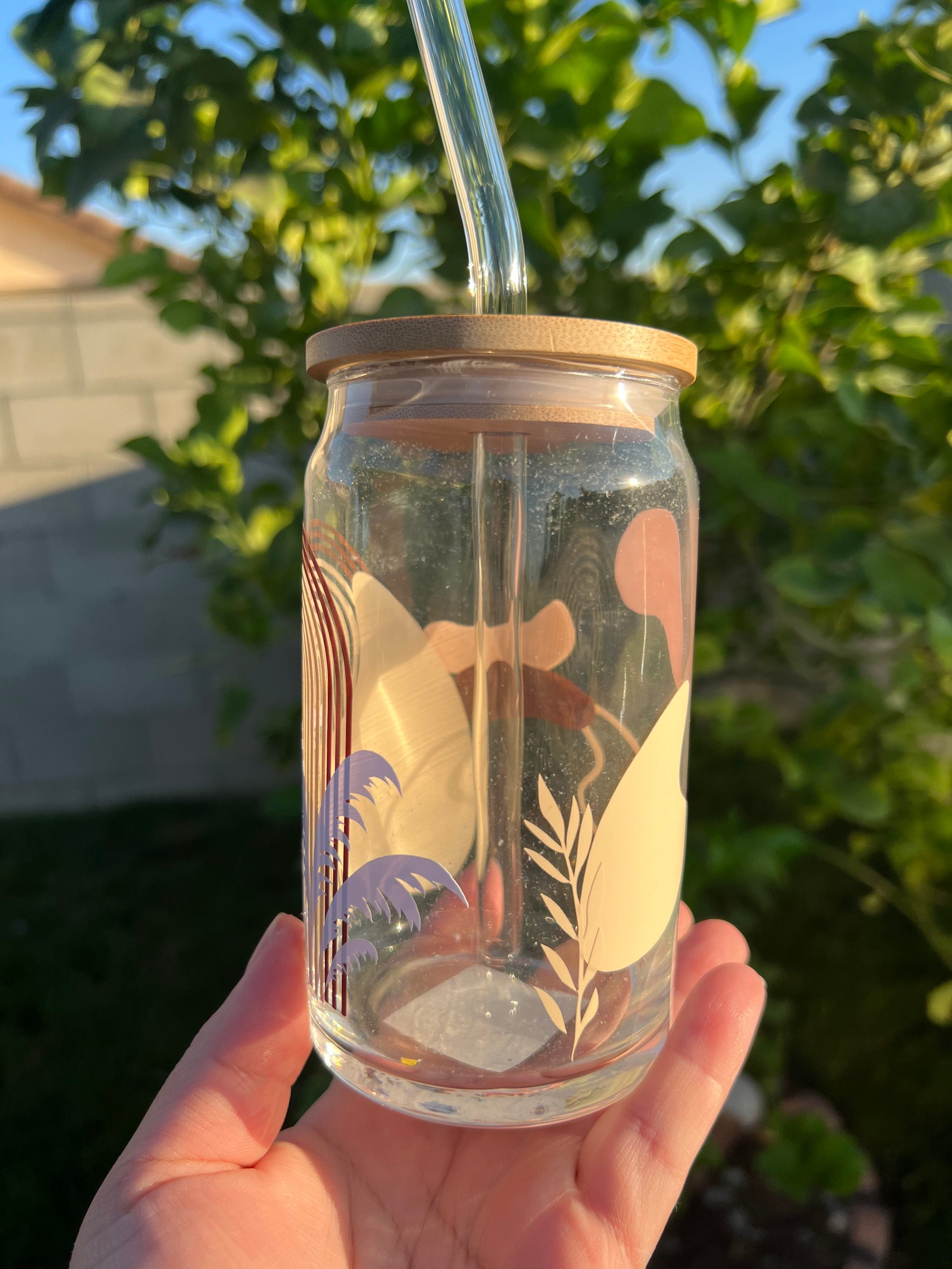 Boho Libbey Cup, Boho Rainbow Libby Cup With Straw, Neutral Color ...