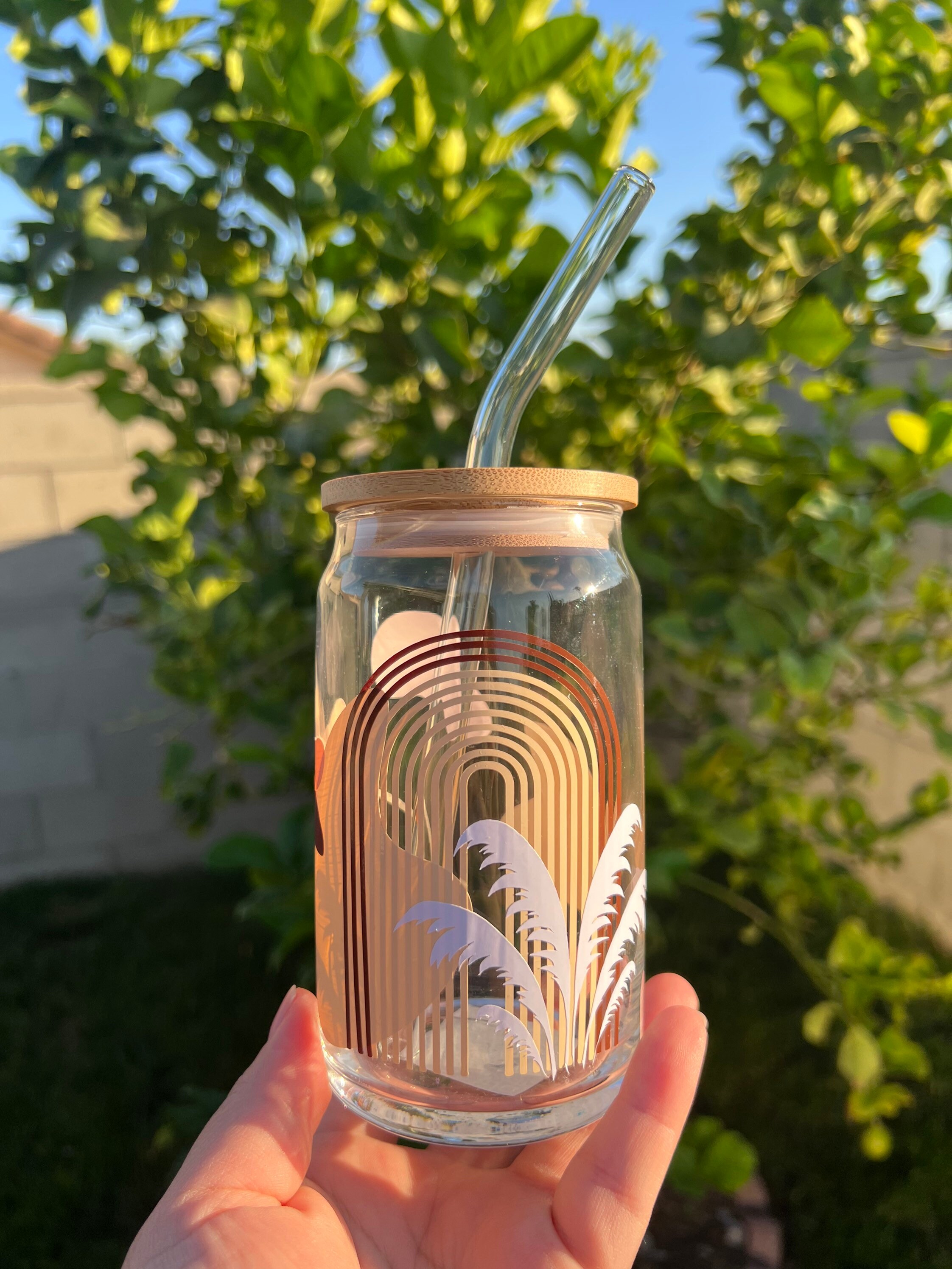 Boho Libbey Cup, Boho Rainbow Libby Cup With Straw, Neutral Color ...