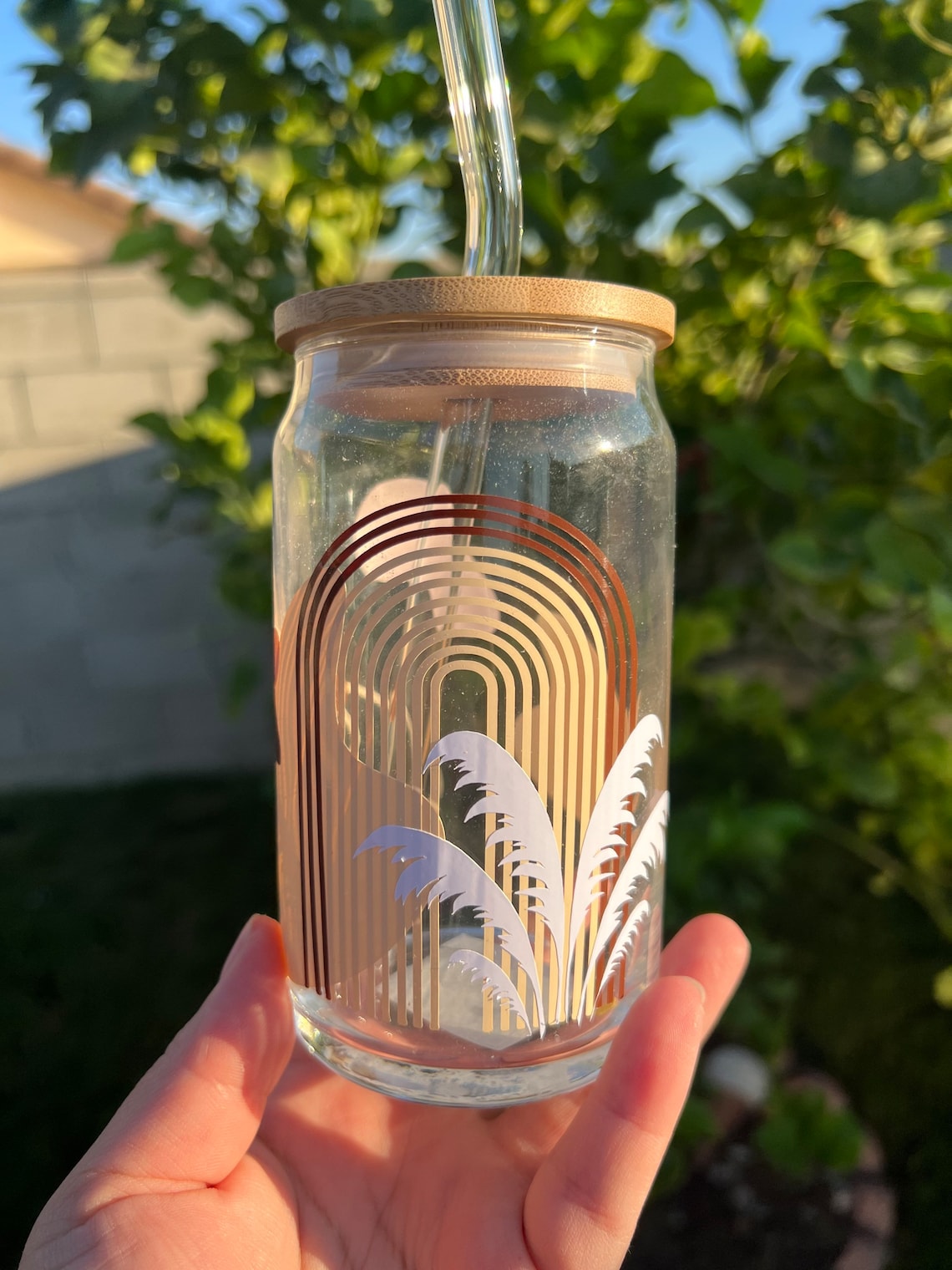 Boho Libbey Cup, Boho Rainbow Libby Cup With Straw, Neutral Color ...