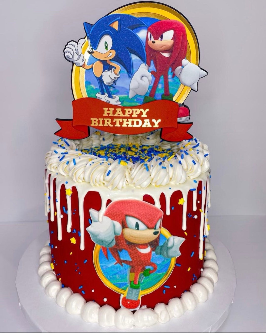 Sonic and Knuckles the Hedge Hog Inspired Cake Topper With Birthday ...