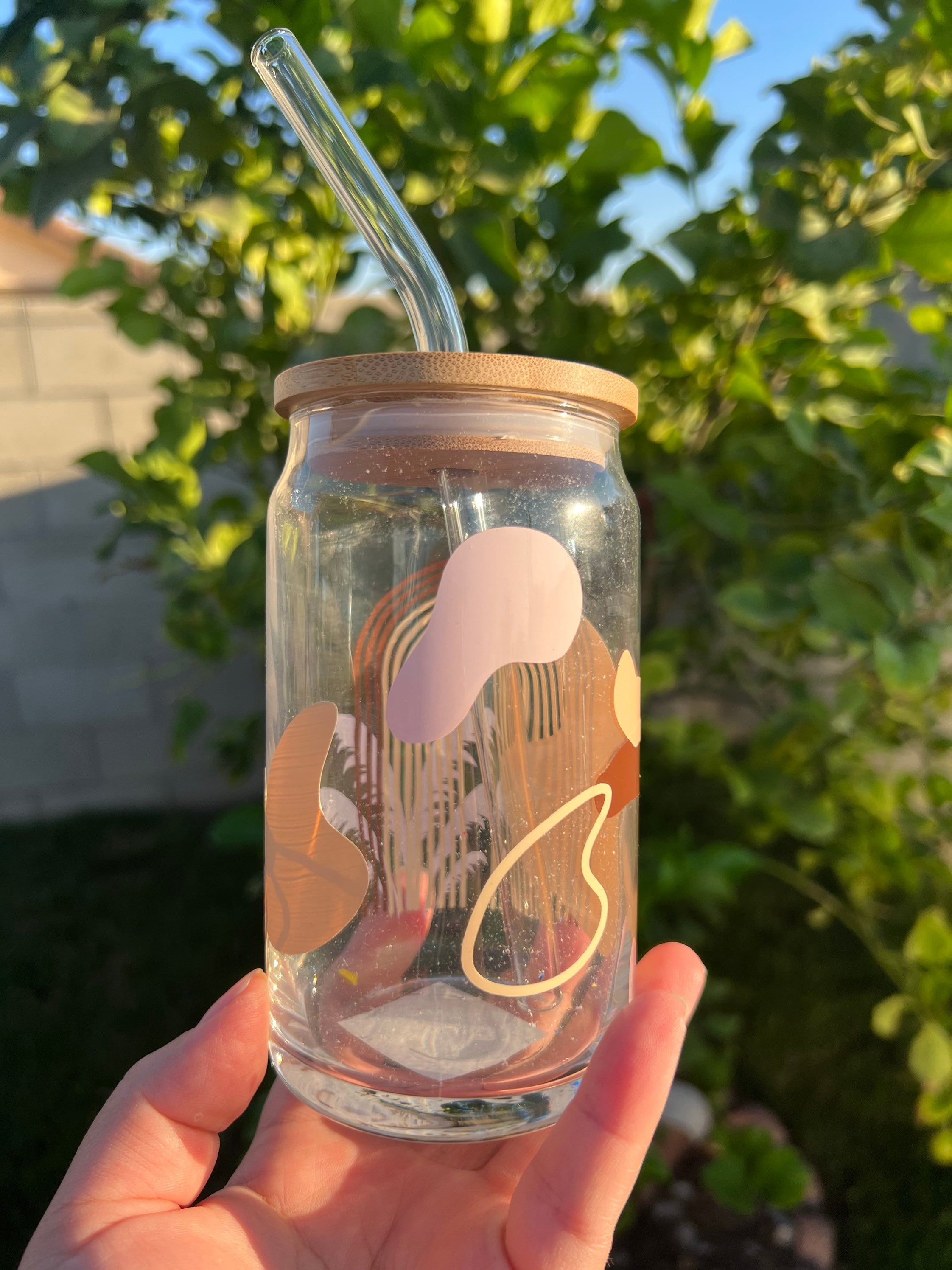 Boho Libbey Cup, Boho Rainbow Libby Cup With Straw, Neutral Color ...