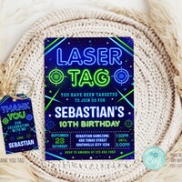 Laser Tag Birthday Invitation With Thank You Tag Template, Neon Red ...