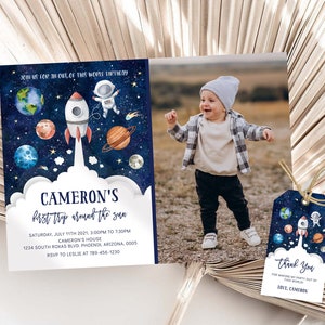 Outer Space Birthday Invitation Template With Photo Planets - Etsy