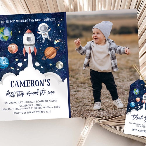 Outer Space Birthday Invitation Template With Photo Planets - Etsy