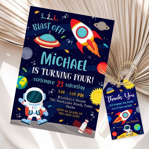 Outer Space Birthday Invitation Template With Photo Planets - Etsy