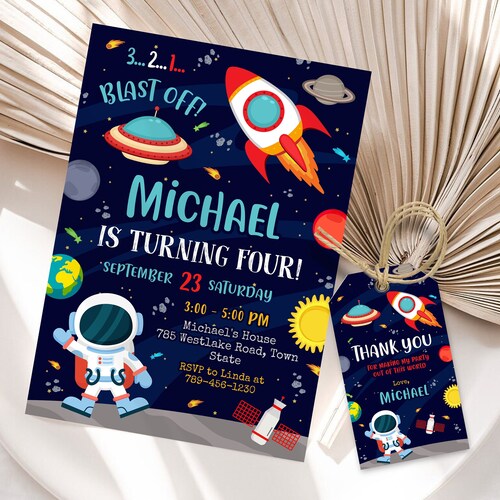 Outer Space Birthday Invitation Template Planets Rocket Ship - Etsy