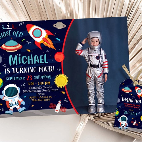 Outer Space Birthday Invitation Template With Photo Planets - Etsy