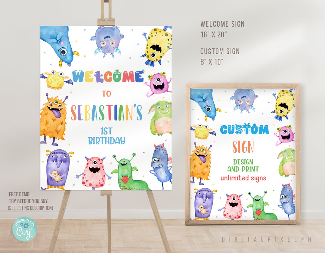 Editable Monster Welcome Sign Template, Monster Birthday Custom Sign ...