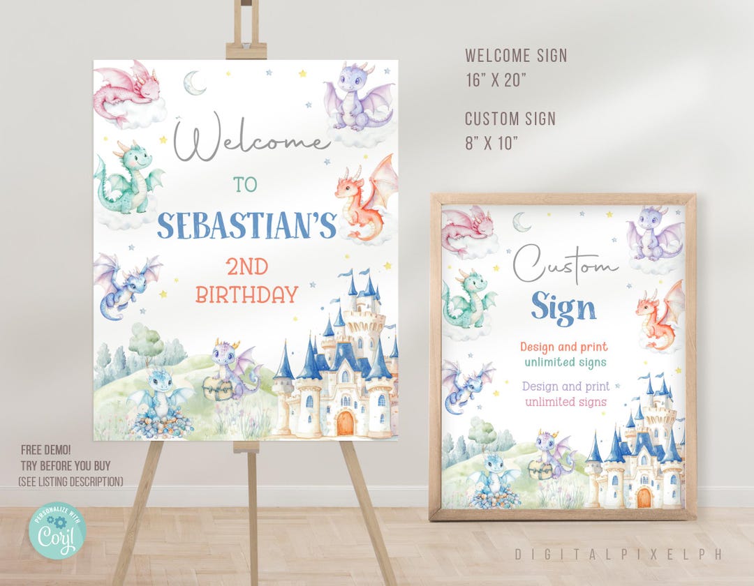 Editable Dragon Welcome Sign Template, Editable Dragon Custom Sign ...