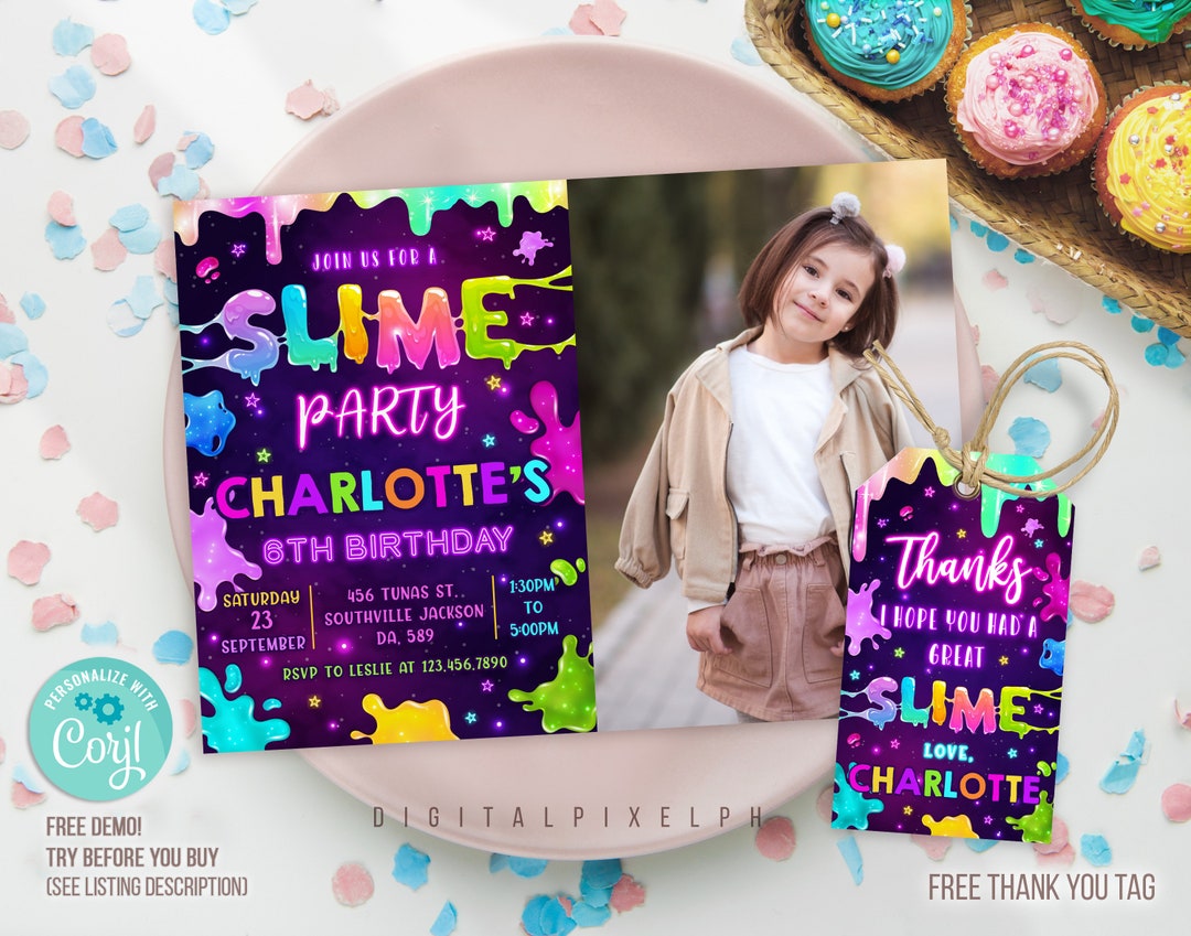 Slime Party Birthday Invitation, Slime Invitation, Slimeparty Template ...