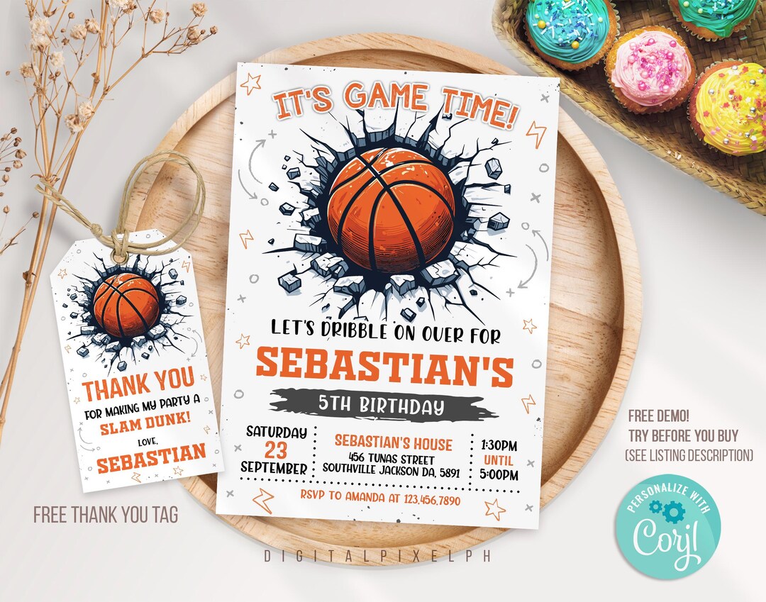 Editable Basketball Birthday Invitation Template, Basketball Birthday ...