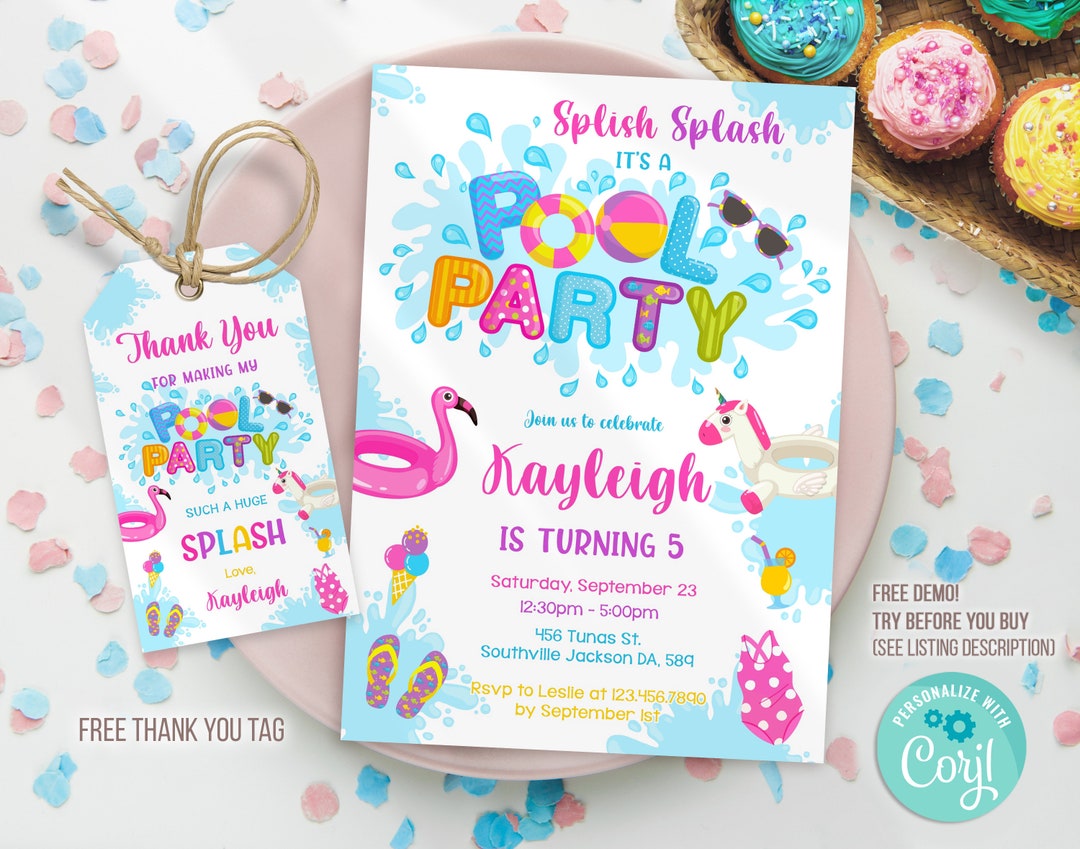 Pool Party Birthday Invitation, Pool Party Birthday Invite, Pool Party ...