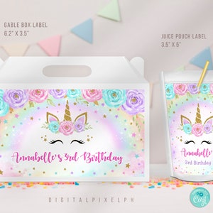 Editable Unicorn Capri Sun Labels, Unicorn Juice Labels, Unicorn Gable ...
