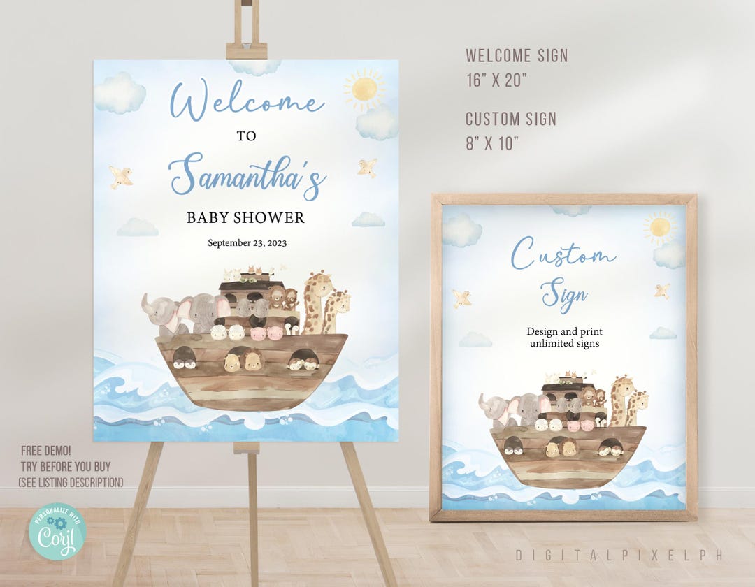 Editable Noah's Ark Baby Shower Welcome Sign Template, Noah's Ark Baby ...