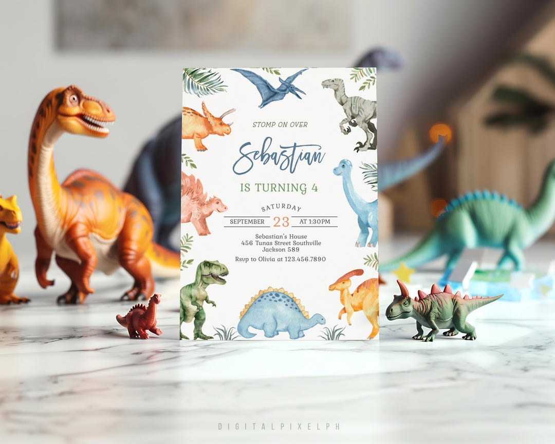 Dinosaur Birthday Invitation Template, Editable Corjl Design - Etsy UK