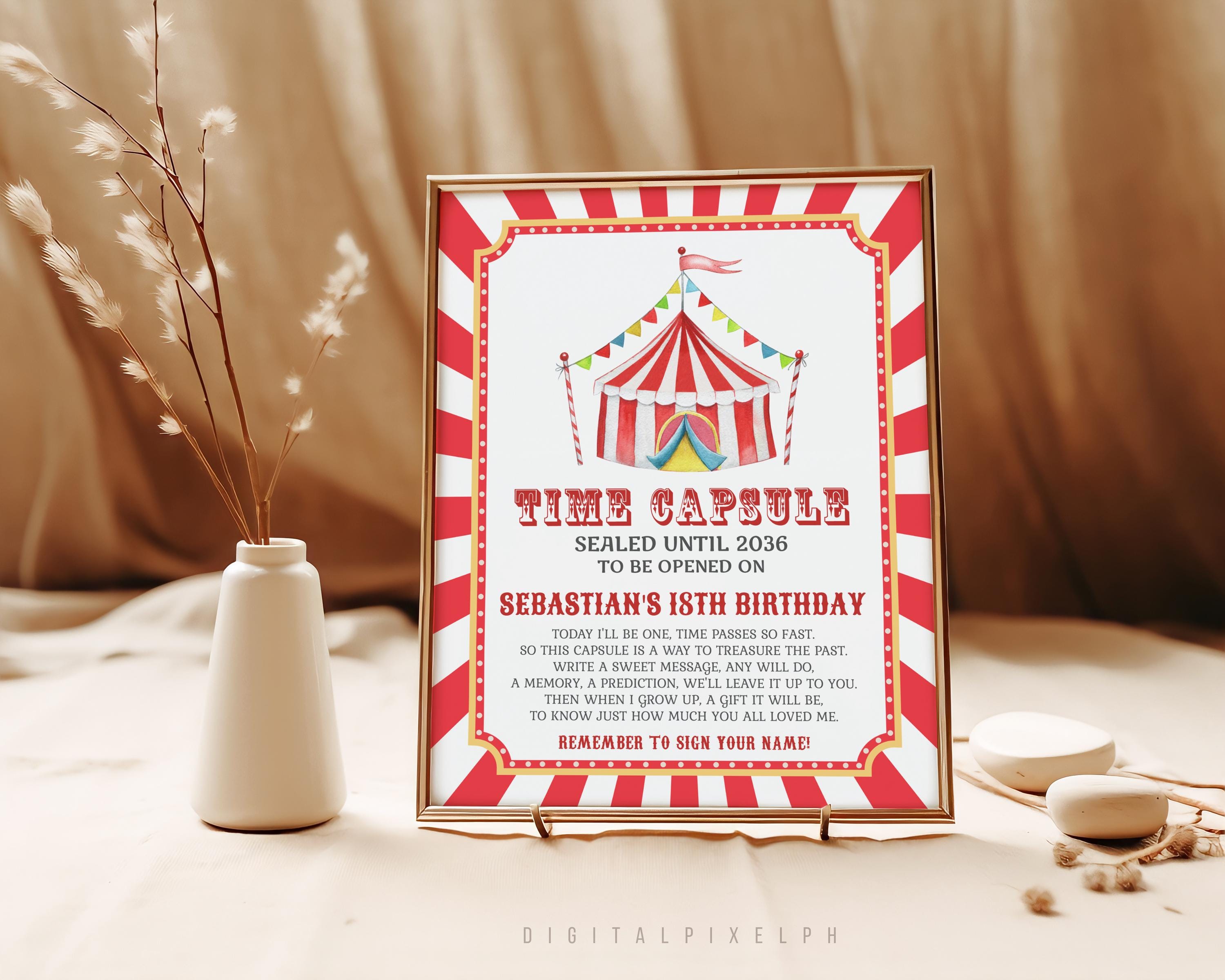 Editable Circus Time Capsule Template, Carnival Message Card (digital ...
