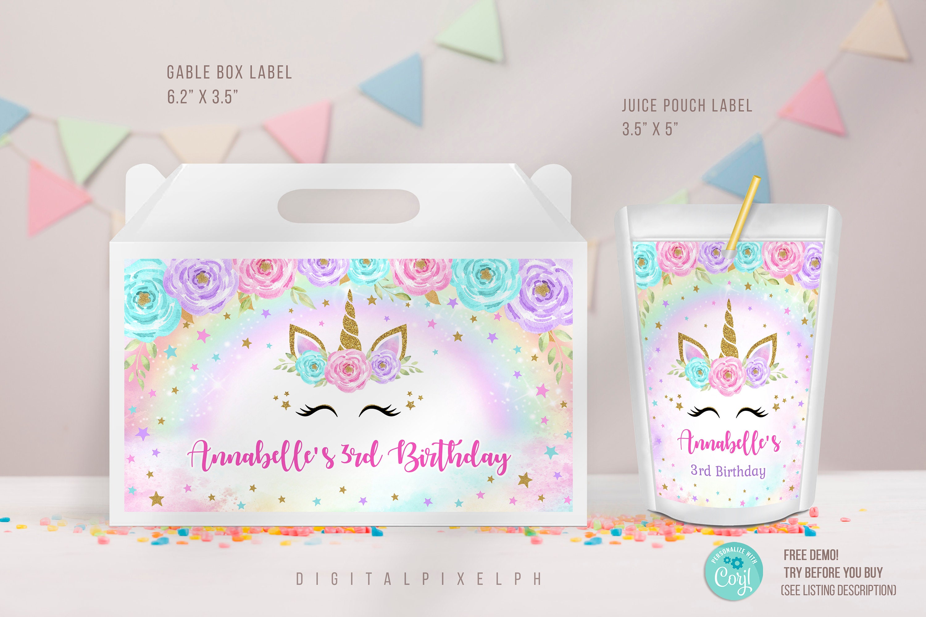 Editable Unicorn Birthday Party Bundle, Custom Sign (digital Download ...