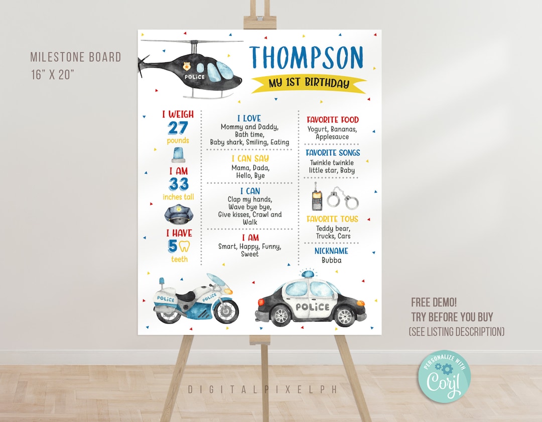 Editable Police Birthday Milestone Poster Template, Police Birthday ...