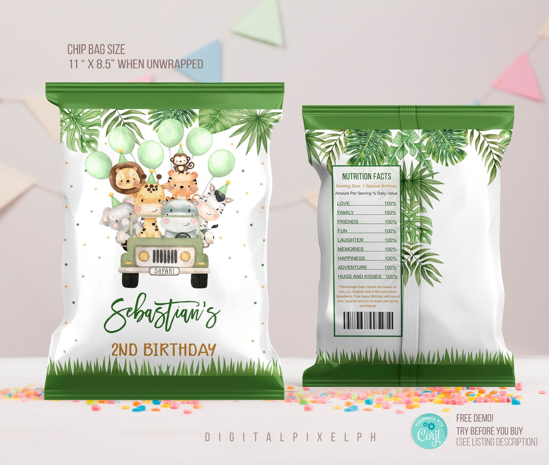 Editable Safari Chip Bag Wrapper Labels, Safari Bag Wrapper Labels ...