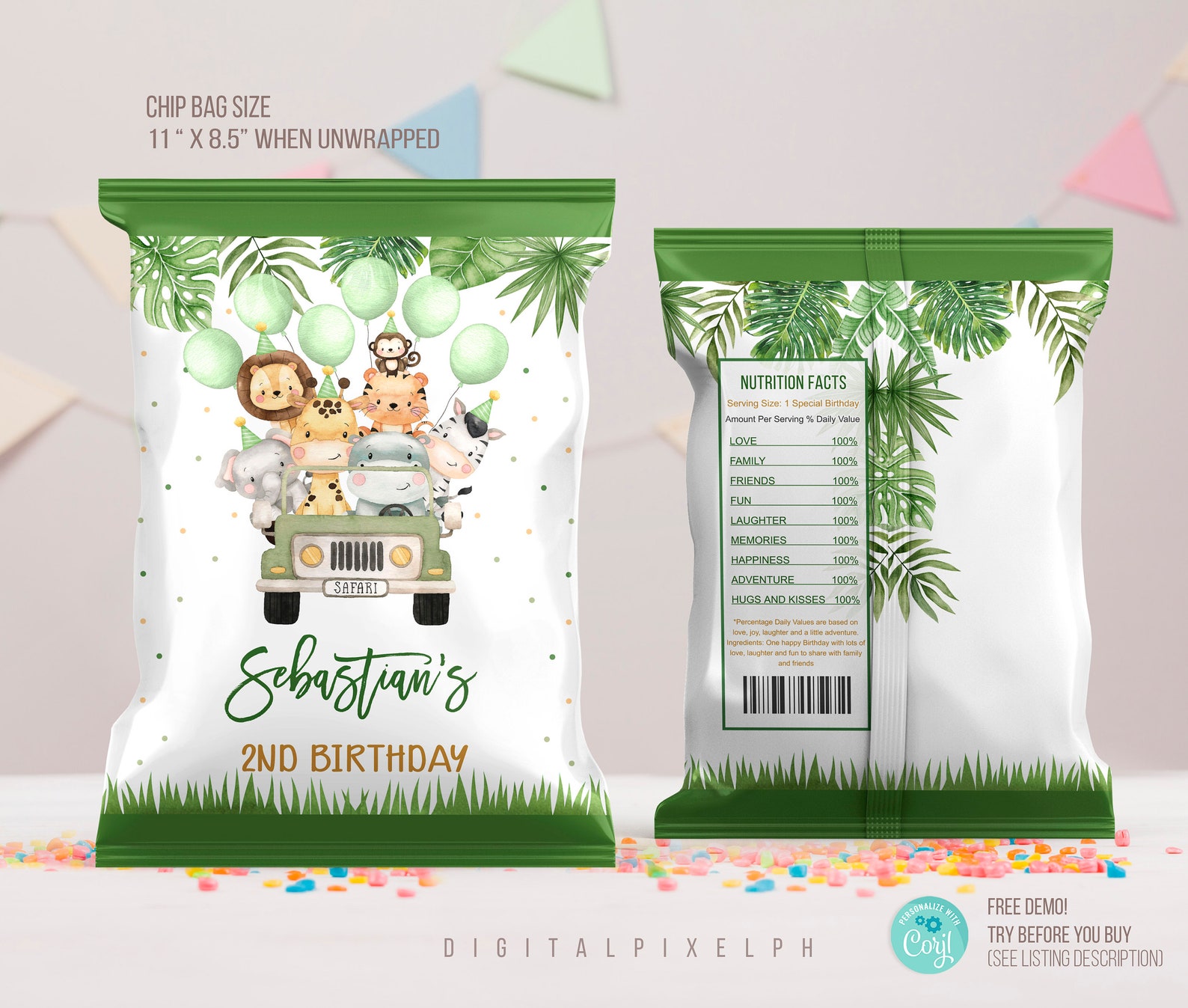 Editable Safari Chip Bag Wrapper Labels, Safari Bag Wrapper Labels ...