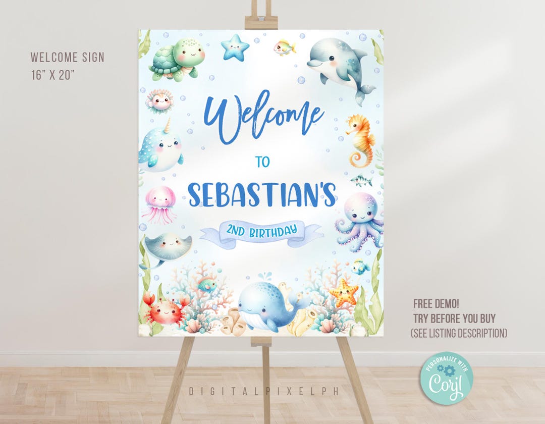Editable Under the Sea Welcome Sign Template, Under the Sea Birthday ...