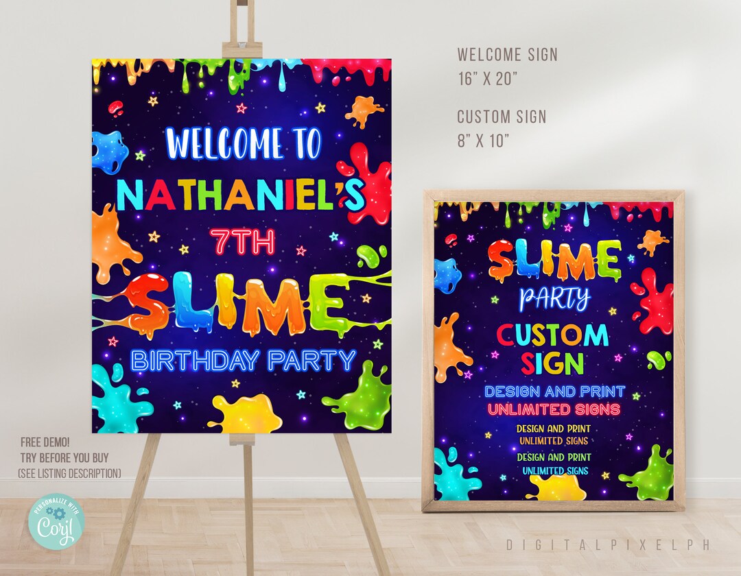 Editable Slime Party Birthday Welcome Sign Template, Slime Party Custom ...