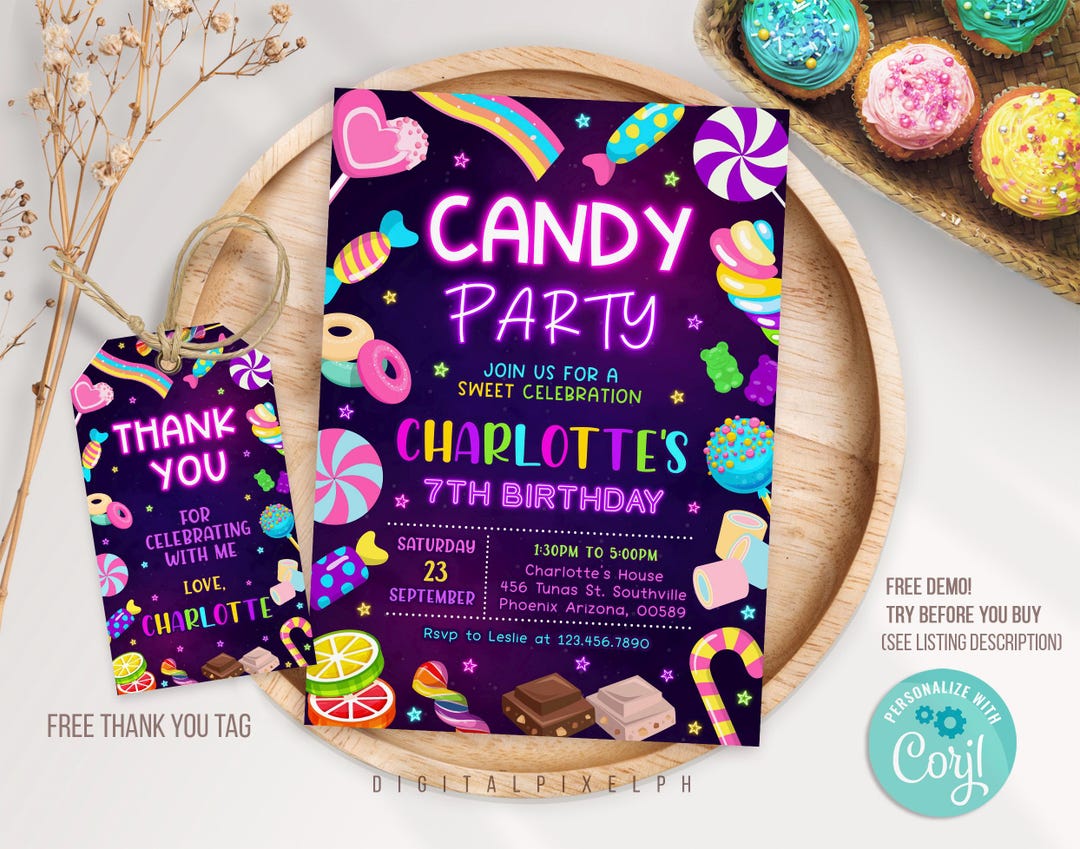 Editable Candy Land Birthday Invitation, Sweets Birthday Invitation ...
