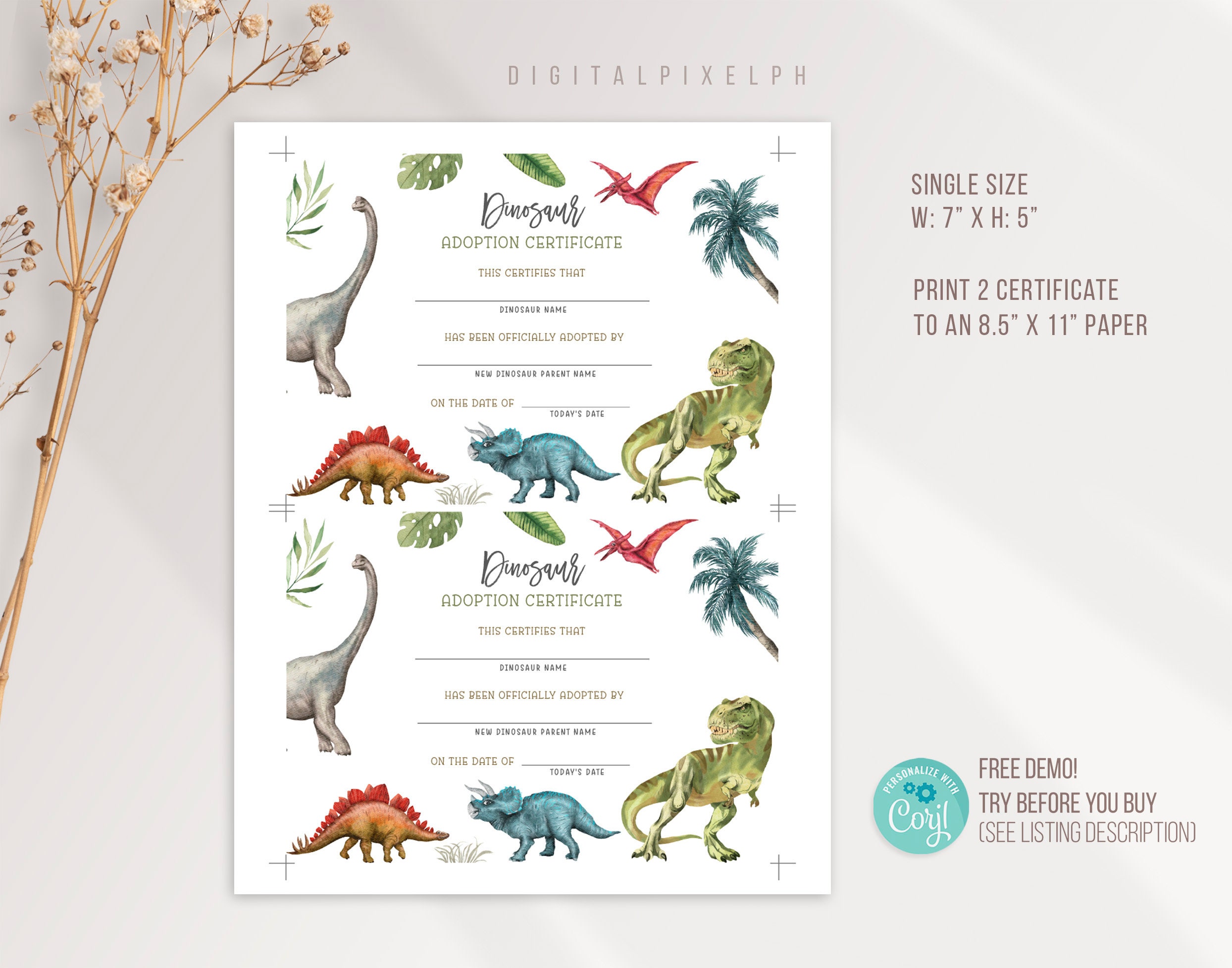 Editable Dinosaur Adoption Certificate Template, Dinosaur Adoption ...