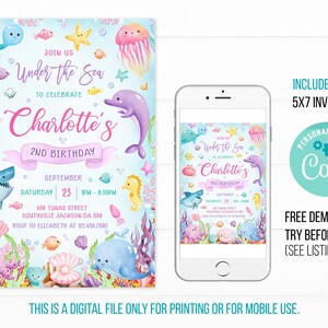 Editable Under the Sea Birthday Invitation, Editable Ocean Animals ...