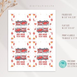Editable Fire Truck Food Label, Fire Truck Birthday Party Food Tent ...
