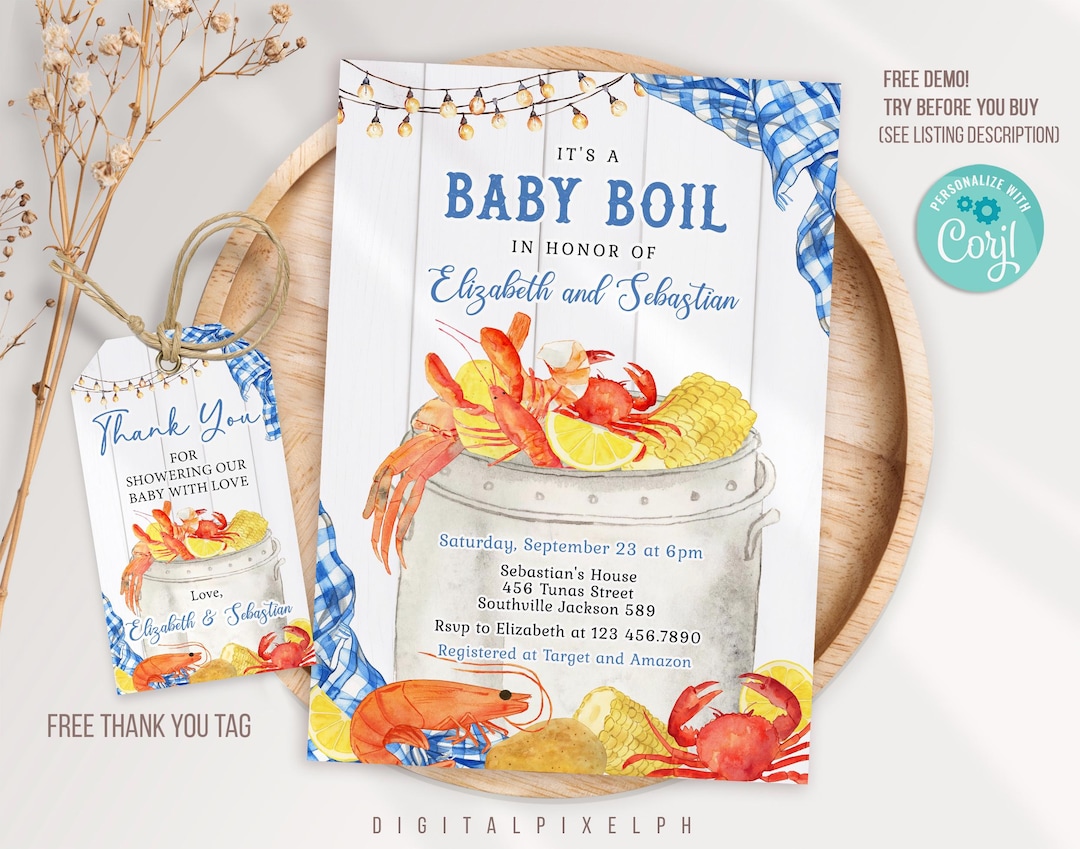 Editable Crawfish Boil Baby Shower Invitation Template, Seafood Baby ...
