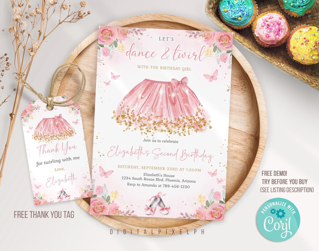 Editable She's Tutu Cute Birthday Invitation Template, Ballerina ...