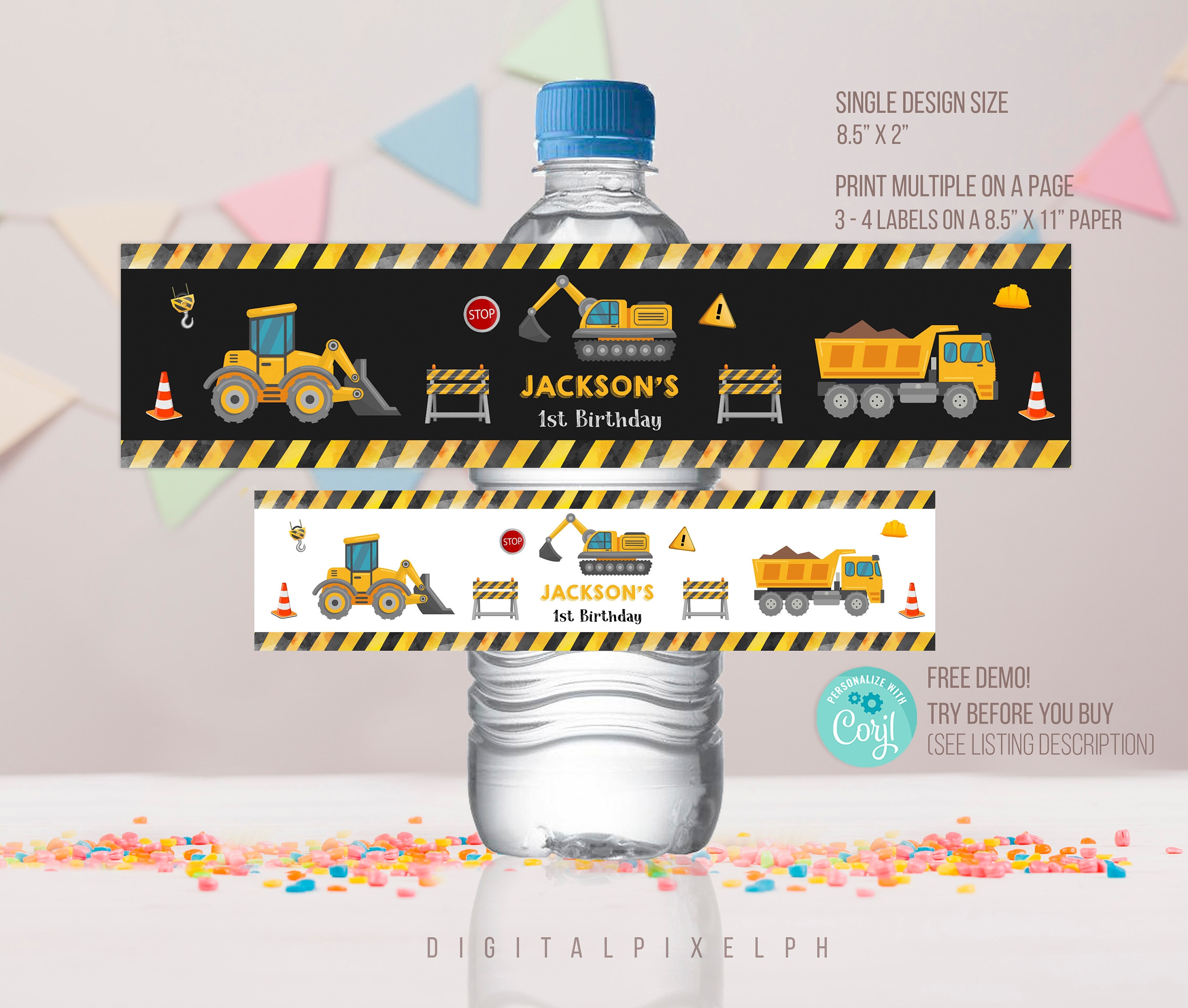 Editable Construction Birthday Water Bottle Label (digital Download) - Etsy