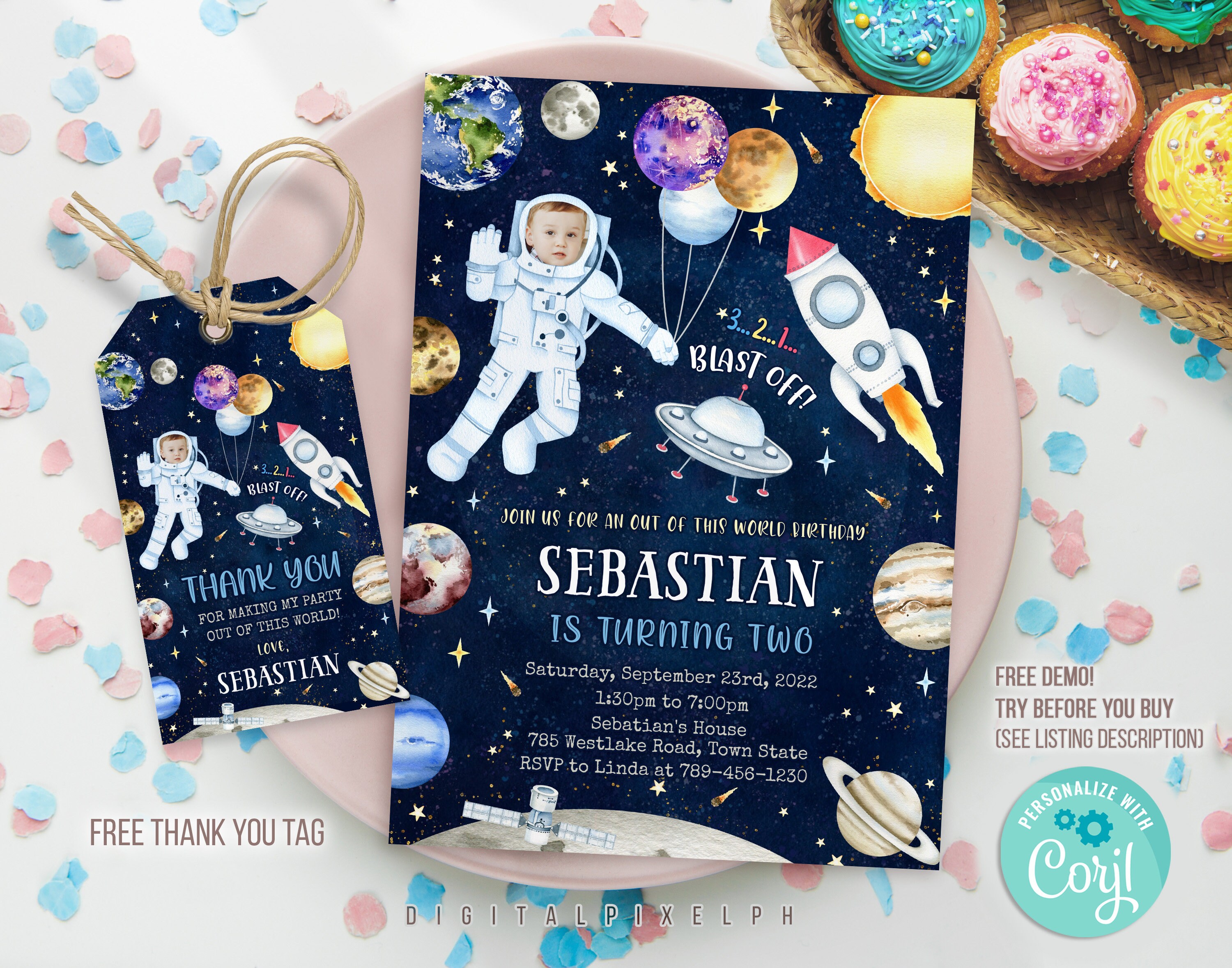 Outer Space Birthday Invitation Bundle Template, Outer Space Welcome ...