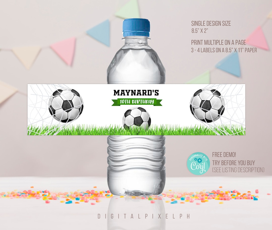 Editable Soccer Water Bottle Label, Soccer Bottle Label, Soccer Water ...