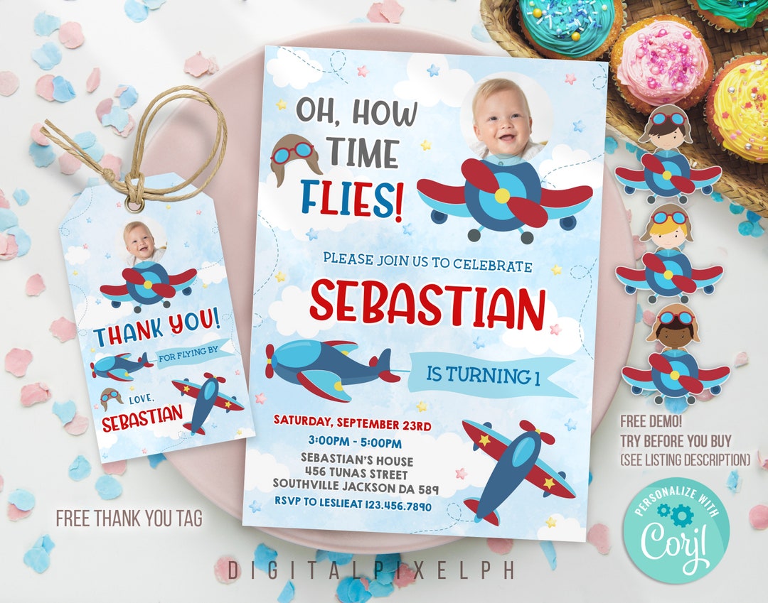 Airplane Birthday Invitation Template, Airplane Invitation, Pilot ...