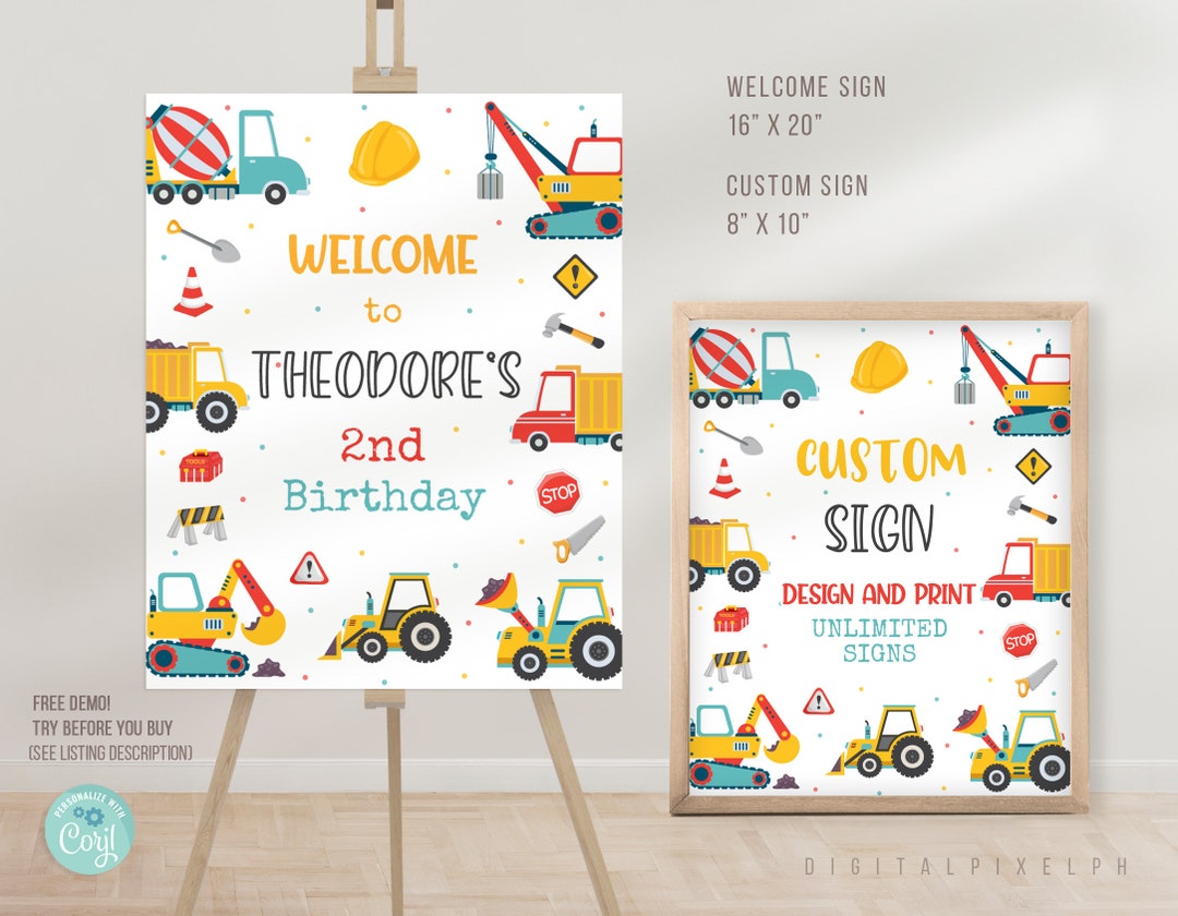 Editable Construction Birthday Party Welcome Sign Template, Editable ...