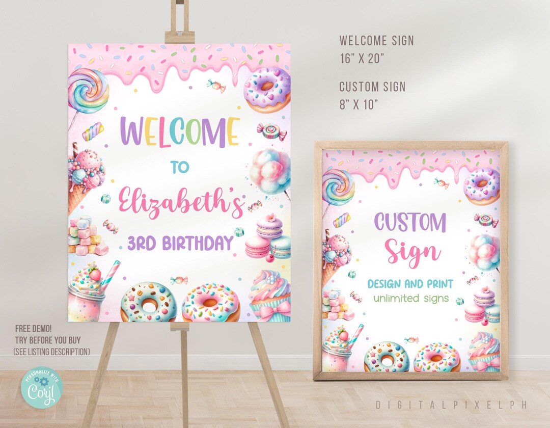 Editable Sweets Candy Welcome Sign Template, Sweets Birthday Custom ...