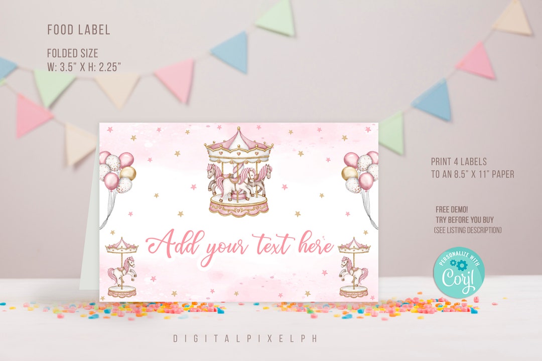 Editable Carousel Food Label, Carousel Food Tent Cards, Carousel Food ...