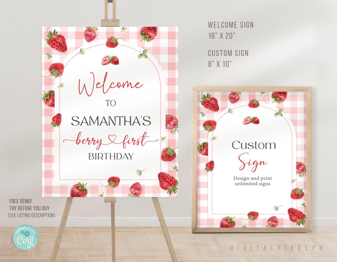 Editable Strawberry Welcome Sign Template, Strawberry Custom Sign ...