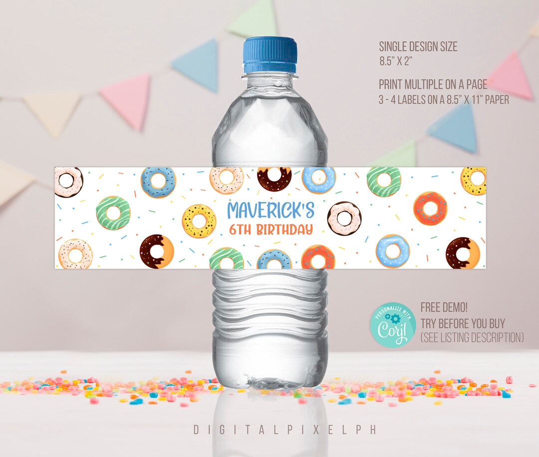Editable Donut Water Bottle Label, Donut Label, Donut Water Bottle ...