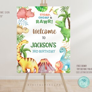 Editable Dinosaur Birthday Welcome Sign Template, Dinosaur Birthday ...
