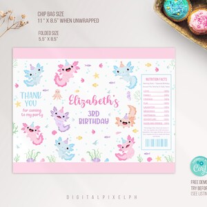 Editable Axolotl Chip Bag Wrapper Labels Template, Axolotl Bag Wrapper ...